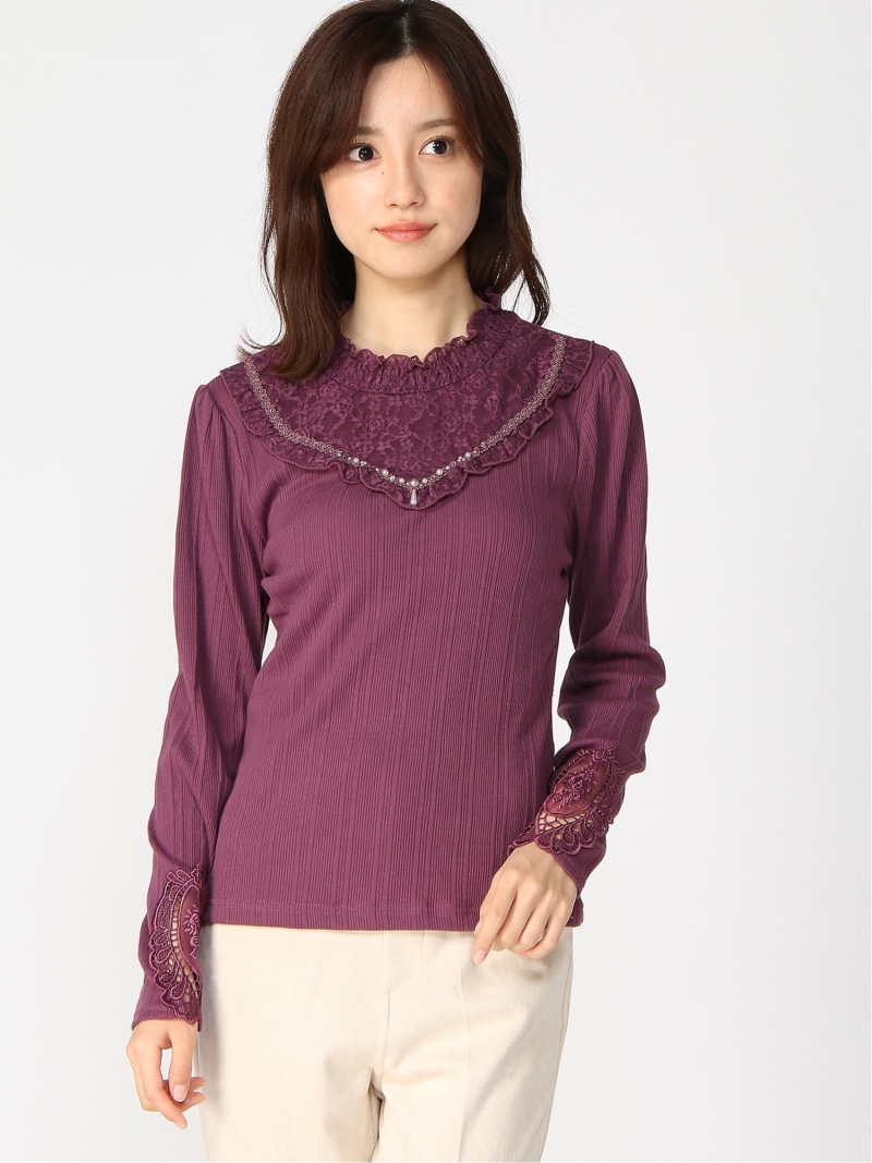 【楽天市場】【SALE／13%OFF】(W)袖モチーフレースリブPO axes femme アクシーズファム トップス その他のトップス パープル ブラック ベージュ【RBA_E ...