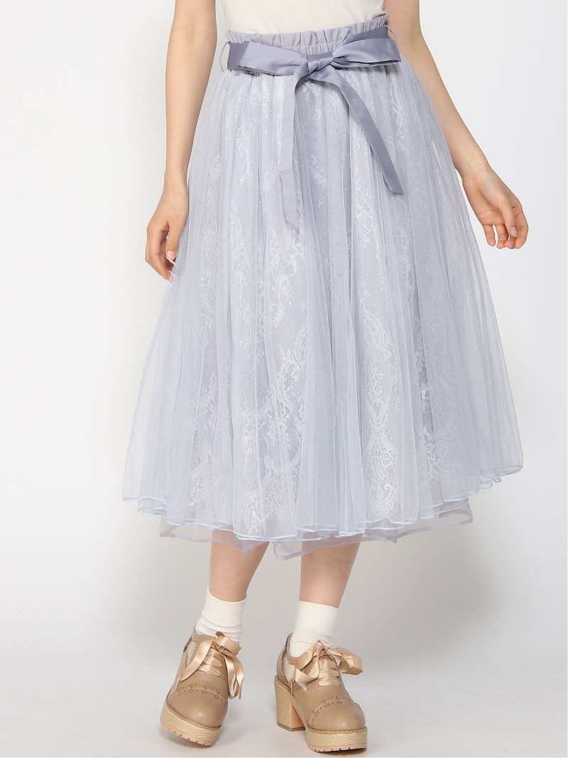 【楽天市場】【SALE／50%OFF】(W)レース×チュールロングSK axes femme アクシーズファム スカート その他のスカート ベージュ グレー ブラック【RBA_E ...