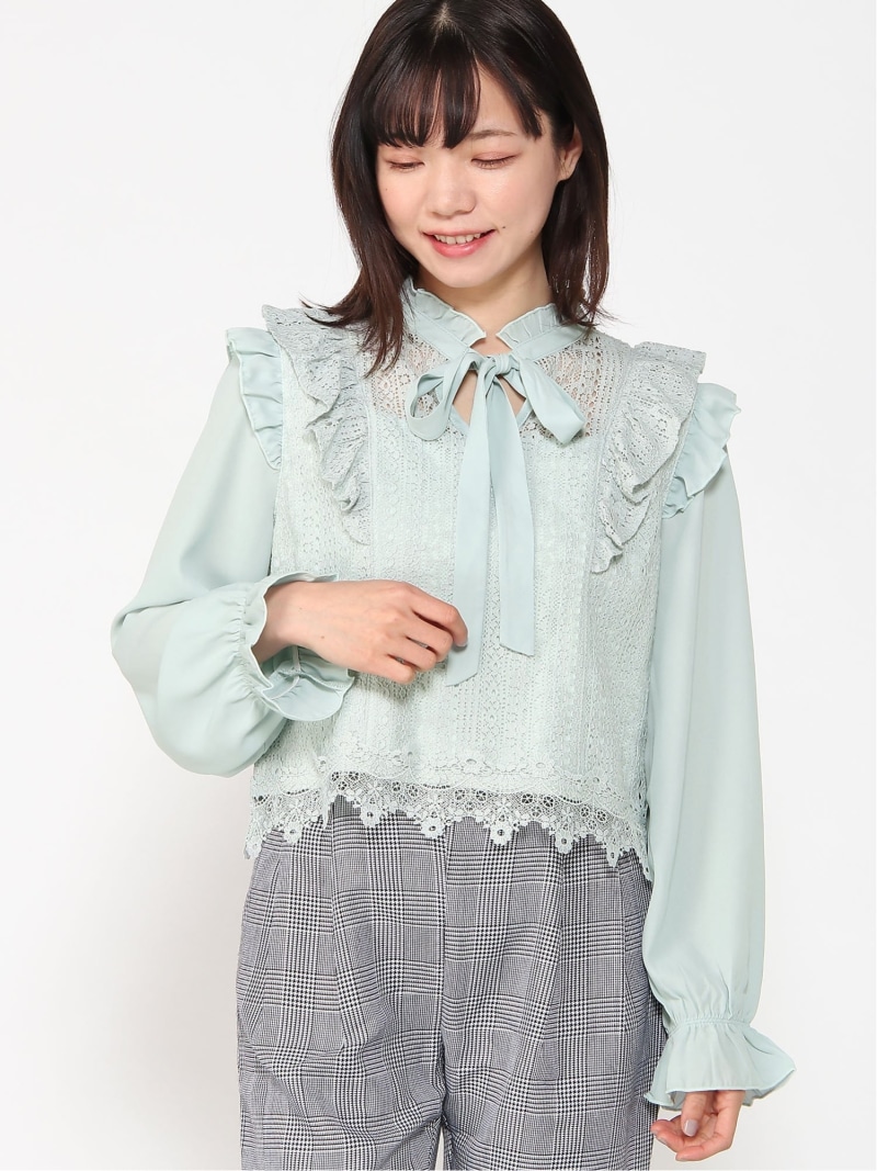 【楽天市場】【SALE／50%OFF】(W)レースラッフルフリルBL axes femme アクシーズファム トップス シャツ・ブラウス ブラック グリーン ホワイト【RBA_E ...