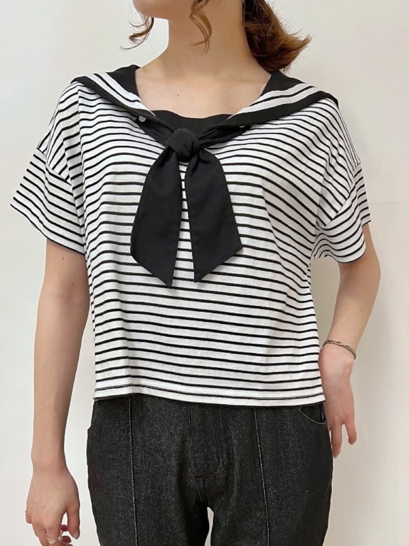 【楽天市場】【SALE／28%OFF】リボン付セーラーTシャツ axes femme POETIQUE アクシーズファム トップス カットソー・Tシャツ ネイビー ブラック ホワイト【RBA ...