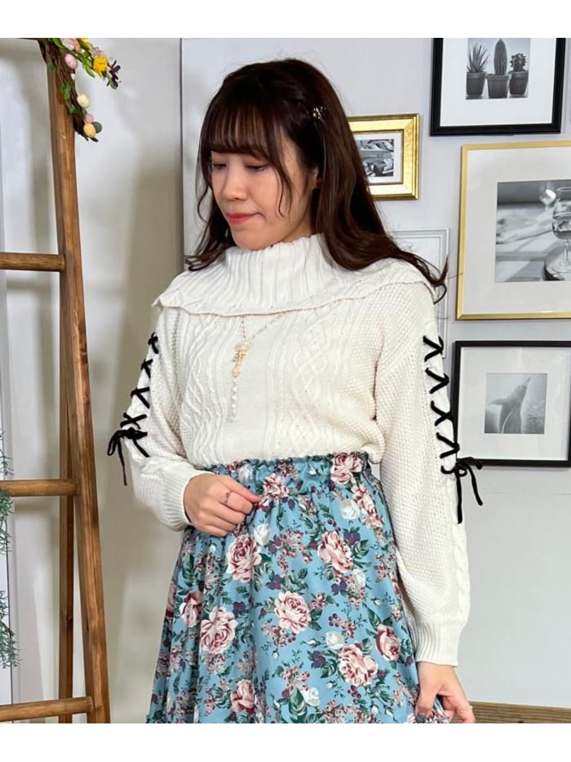 【楽天市場】【SALE／37%OFF】袖レースアップニットプルオーバー axes femme アクシーズファム トップス ニット ピンク ブラック ブルー ホワイト【RBA_E ...