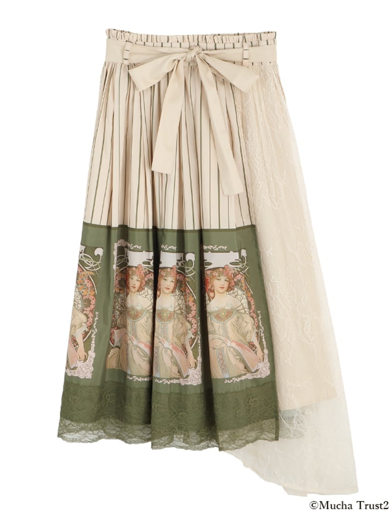 【楽天市場】【SALE／71%OFF】(W)ミュシャパネル柄スカート axes femme アクシーズファム スカート ロング・マキシスカート グリーン パープル【RBA_E】[Rakuten ...