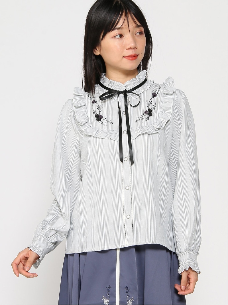 【楽天市場】(W)サテンローズプチハイブラウス axes femme アクシーズファム トップス シャツ・ブラウス ピンク ホワイト グレー【送料無料】[Rakuten Fashion ...