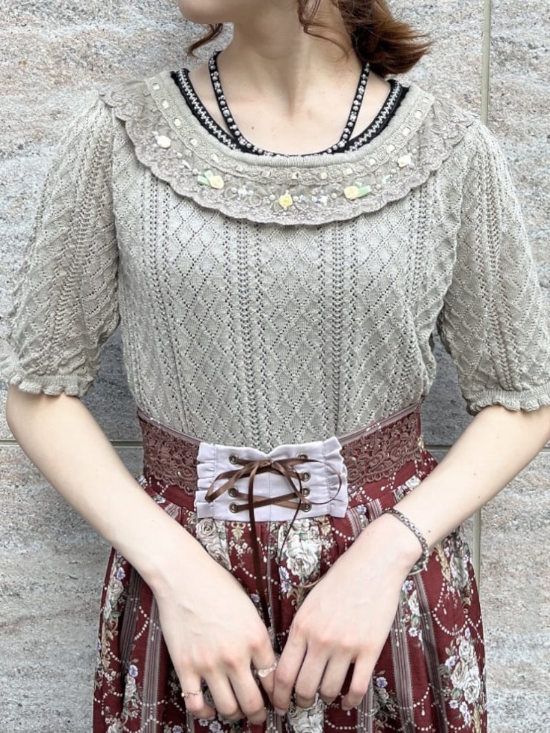 【楽天市場】【SALE／50%OFF】サテンローズ付サマーニット axes femme アクシーズファム トップス ニット グリーン ホワイト ピンク【RBA_E】[Rakuten ...