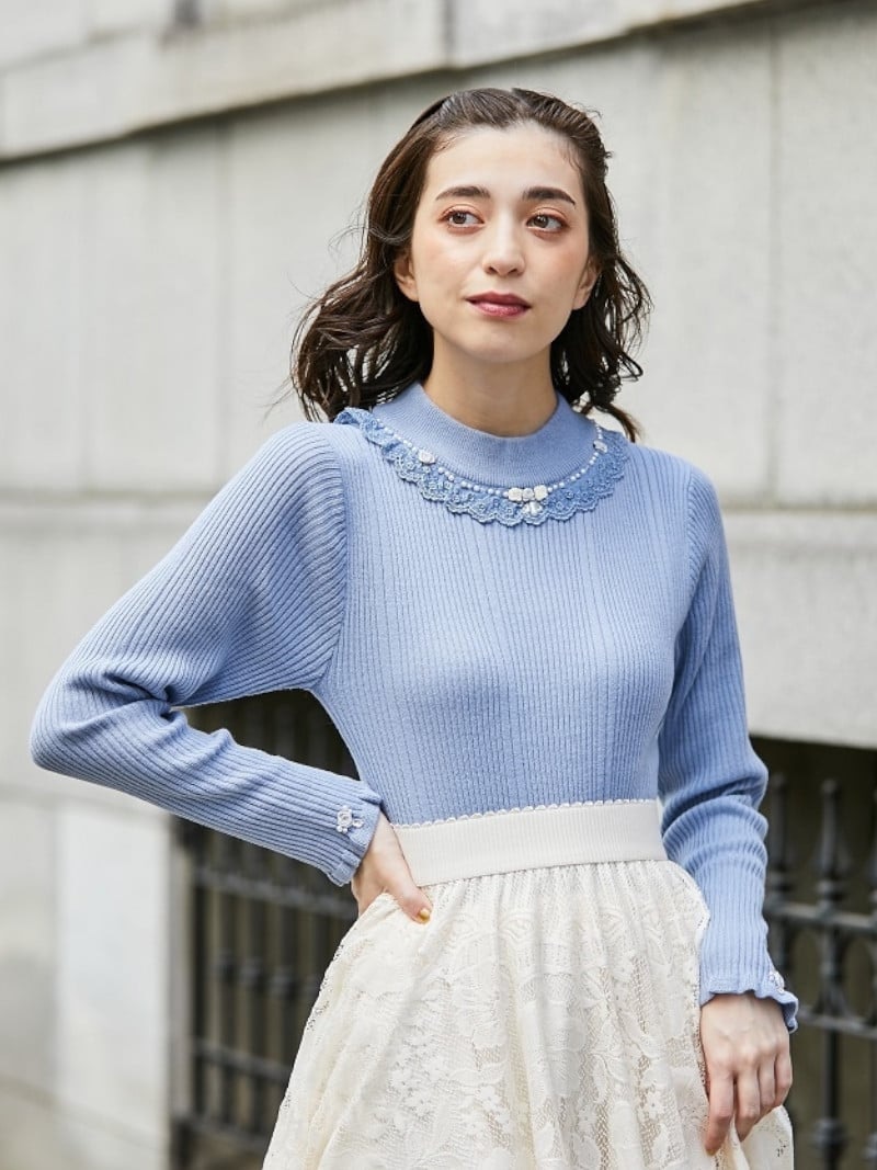 【楽天市場】【SALE／33%OFF】バラボトルネックニットPO axes femme アクシーズファム トップス ニット イエロー レッド グリーン ピンク ブラック ブルー ホワイト ...