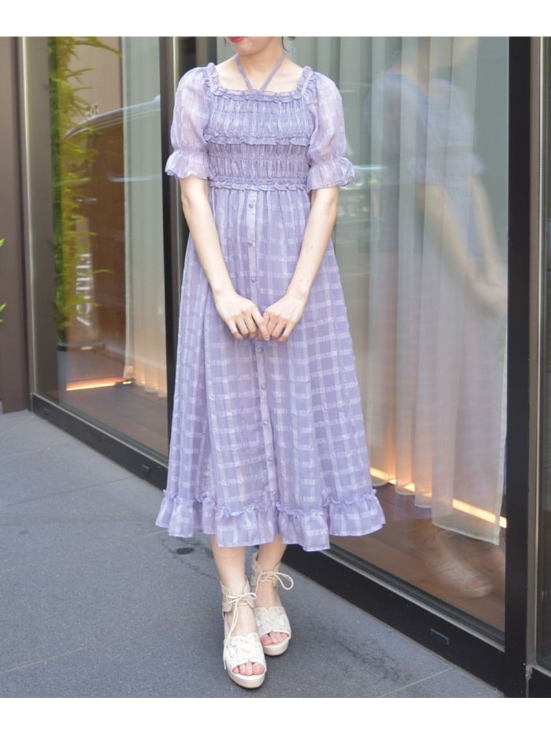 【楽天市場】シアチェックシャーリングワンピース axes femme アクシーズファム ワンピース・ドレス ワンピース ベージュ パープル ...