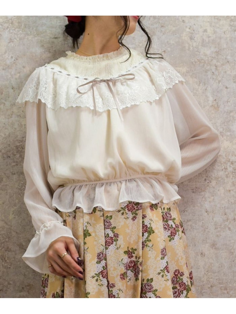 【楽天市場】【SALE／50%OFF】チュールレースシアートップス axes femme アクシーズファム トップス カットソー・Tシャツ ホワイト グレー ピンク【RBA_E ...