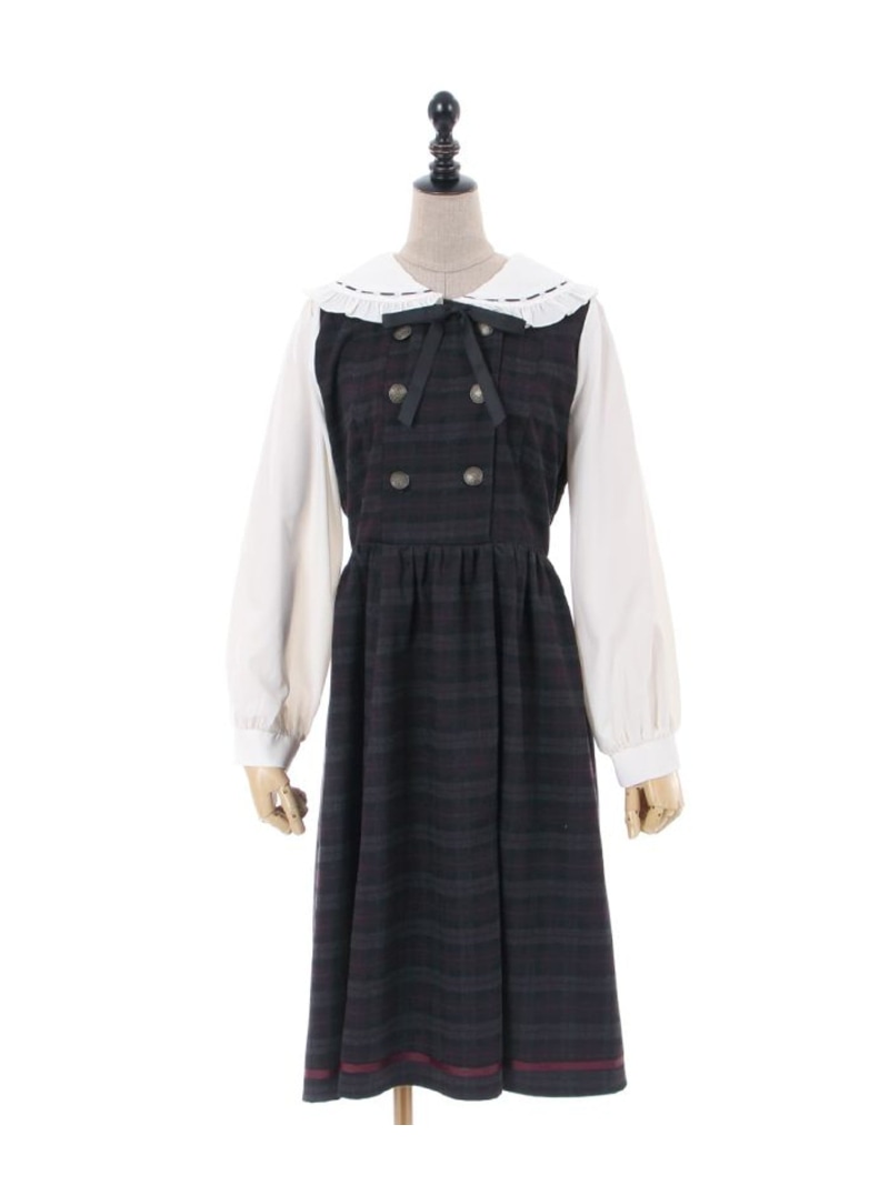 【楽天市場】【SALE／60%OFF】ダブルボタンチェックOP axes femme POETIQUE アクシーズファム ワンピース・ドレス シャツワンピース ネイビー ブラウン レッド ...