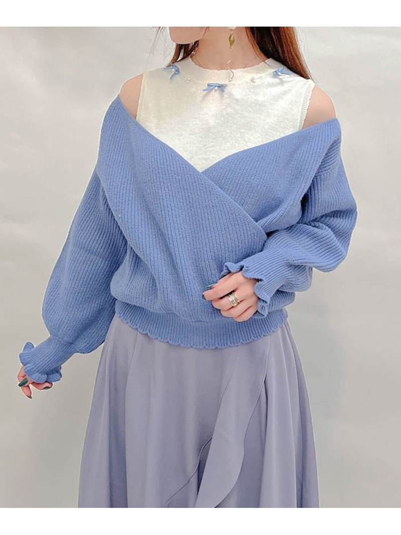 【楽天市場】【SALE／33%OFF】カシュクールレイヤードPO axes femme POETIQUE アクシーズファム トップス ニット ブルー ピンク ブラック【RBA_E】【送料無料 ...