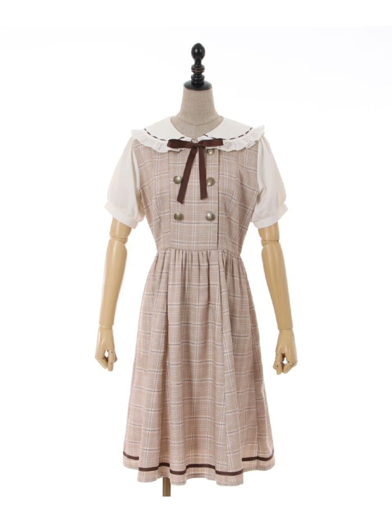 【楽天市場】【SALE／60%OFF】ダブルボタンチェック半袖OP axes femme POETIQUE アクシーズファム ワンピース・ドレス ワンピース ベージュ ブラウン ネイビー ...