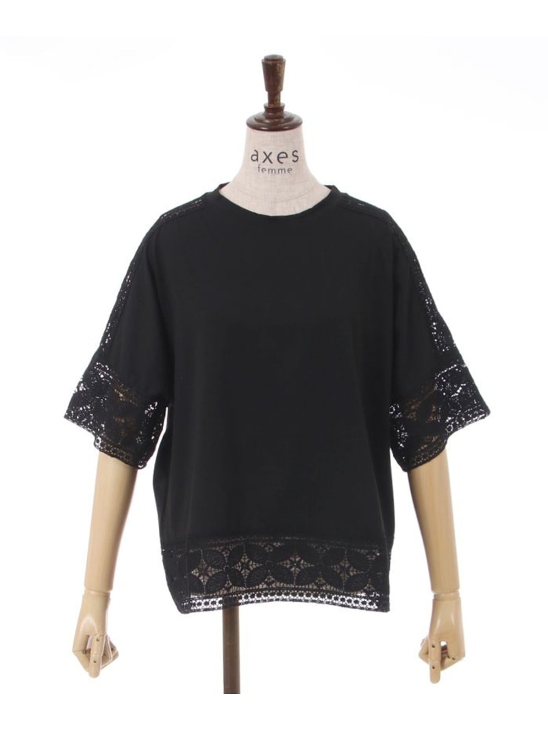 【楽天市場】【SALE／33%OFF】レース使いTシャツ axes femme アクシーズファム トップス カットソー・Tシャツ ブラック ホワイト グレー【RBA_E】[Rakuten ...