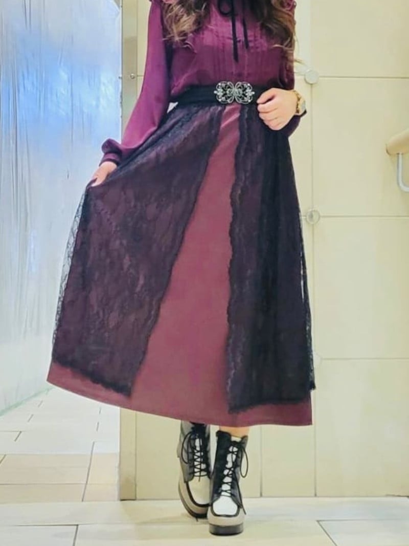 【楽天市場】【SALE／50%OFF】バイカラーレーススカート axes femme アクシーズファム スカート ロング・マキシスカート ワインレッド【RBA_E】[Rakuten ...