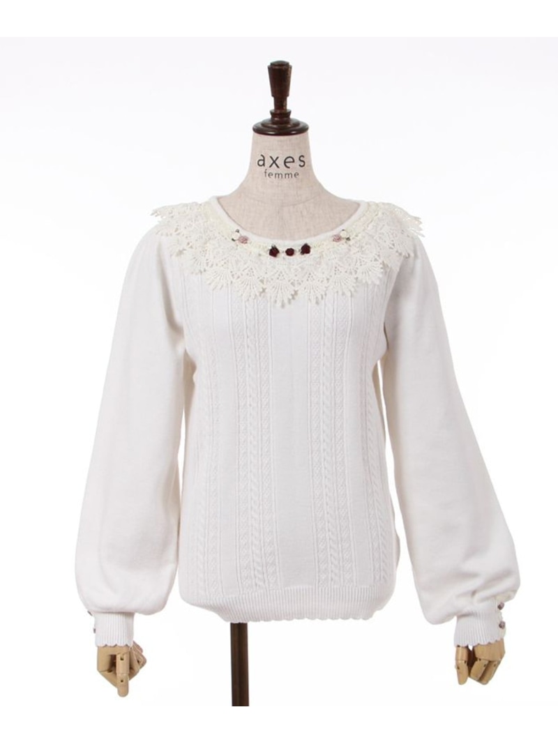 【楽天市場】【SALE／33%OFF】巻薔薇*パールデザインニット axes femme アクシーズファム トップス ニット ホワイト ネイビー パープル【RBA_E】[Rakuten ...