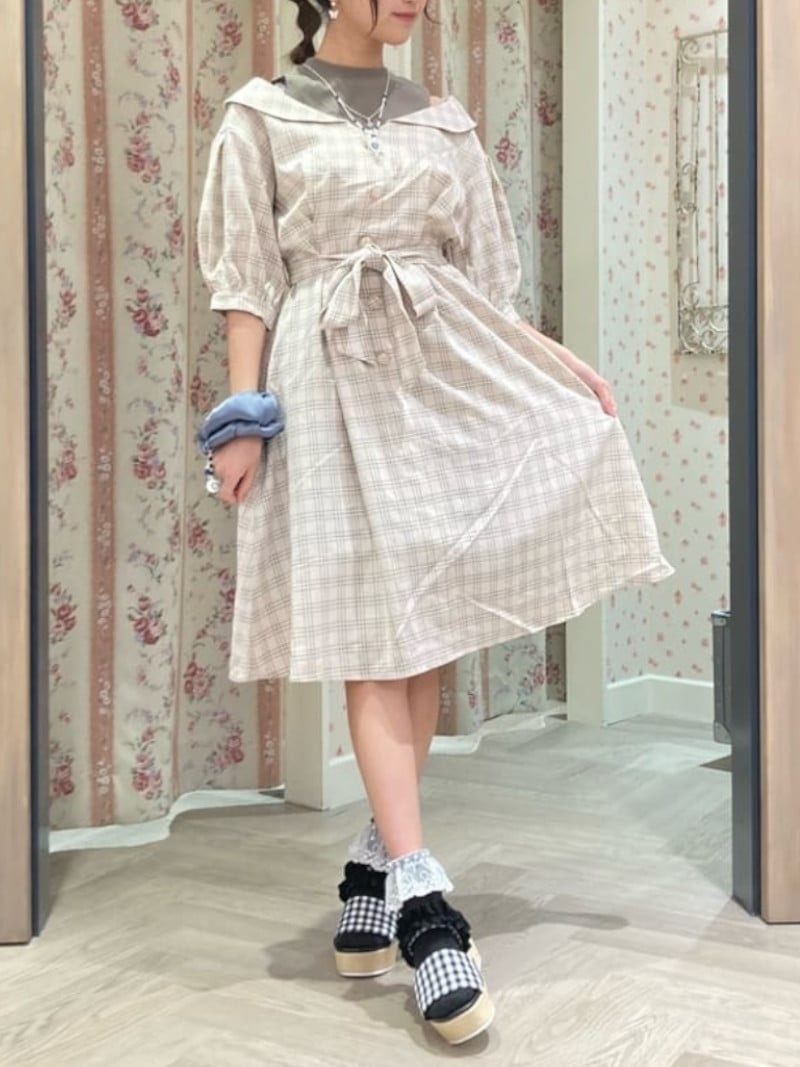 【楽天市場】【SALE／53%OFF】チェックレイヤード風OP axes femme POETIQUE アクシーズファム ワンピース・ドレス シャツワンピース ブルー ベージュ ホワイト ...