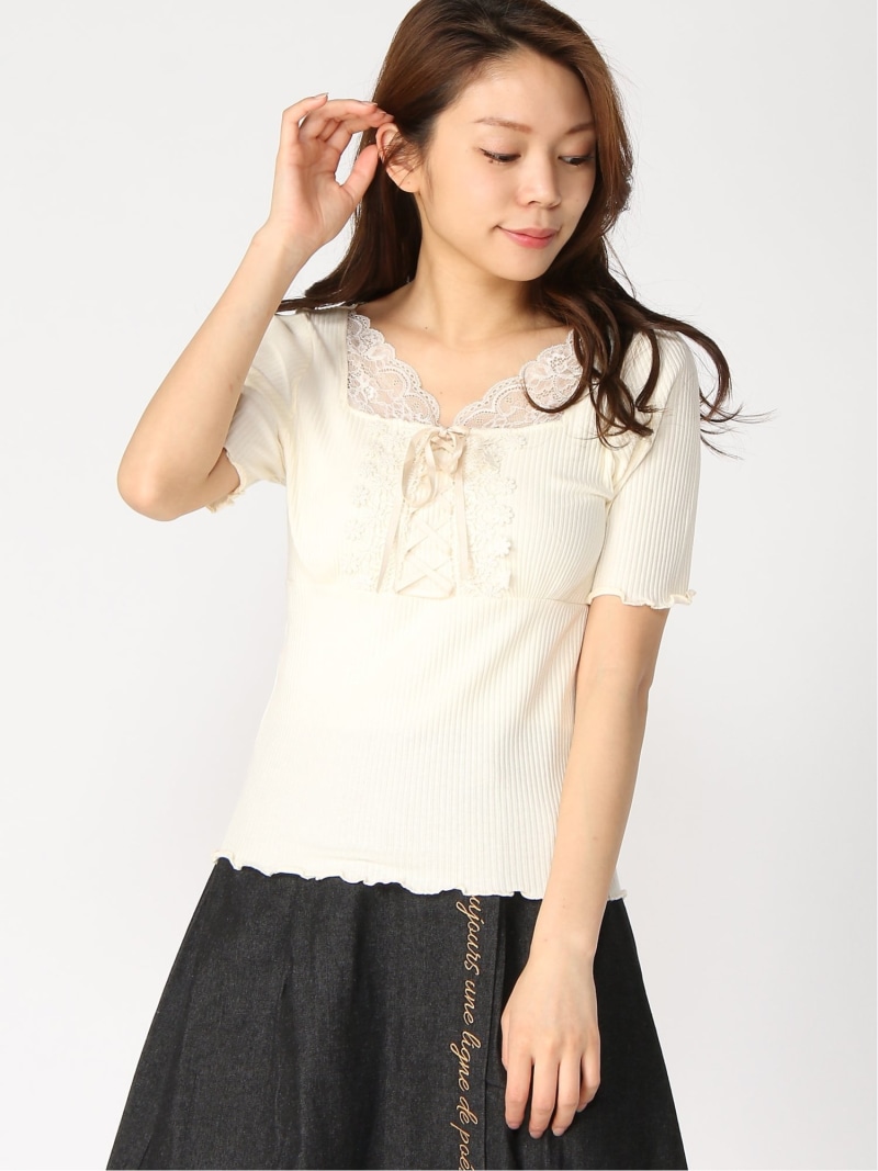 【楽天市場】【SALE／42%OFF】(W)レースアップリブカットPO axes femme アクシーズファム トップス その他のトップス ホワイト グリーン ネイビー【RBA_E ...