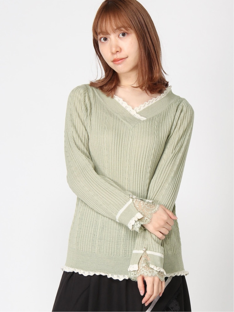 【楽天市場】【SALE／40%OFF】(W)バイカラーVネックニットPO axes femme アクシーズファム トップス ニット パープル グリーン ホワイト ネイビー【RBA_E ...