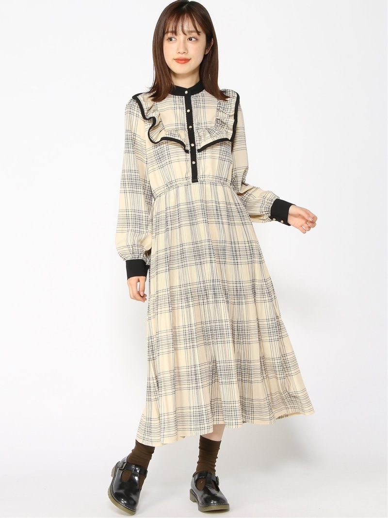 【楽天市場】【SALE／71%OFF】(W)プリーツチェックレトロOP axes femme アクシーズファム ワンピース・ドレス その他のワンピース・ドレス ブラック ベージュ ネイビー ...