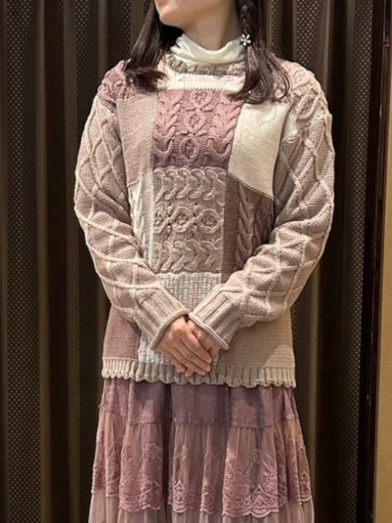 【楽天市場】【SALE／44%OFF】パッチワークニット axes femme アクシーズファム トップス ニット ピンク ベージュ【RBA_E】[Rakuten Fashion]：axes ...