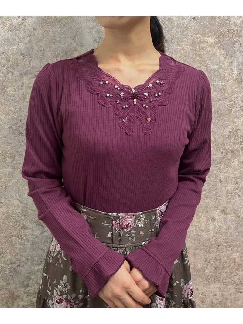 【楽天市場】【SALE／12%OFF】蝶々レース*ビジューインナー axes femme アクシーズファム トップス カットソー・Tシャツ パープル ブラック ホワイト【RBA_E ...