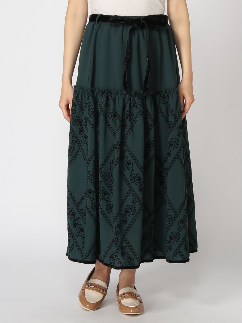 【楽天市場】【SALE／44%OFF】(W)フロッキープリントロングSK axes femme アクシーズファム スカート ロング・マキシスカート グリーン ベージュ グレー【RBA_E ...