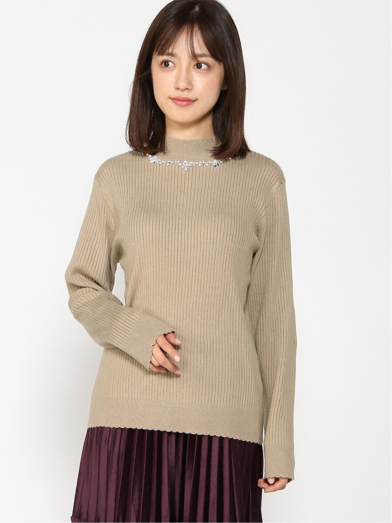 【楽天市場】【SALE／33%OFF】(W)ハイネックビジューニットPO axes femme アクシーズファム トップス ニット ネイビー ホワイト カーキグリーン レッド【RBA_E ...