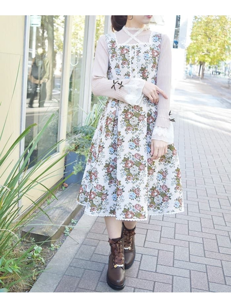 【楽天市場】【SALE／17%OFF】アンティーク風ゴブランジャンスカ axes femme アクシーズファム ワンピース・ドレス ワンピース ベージュ ブラック【RBA_E】【送料無料 ...