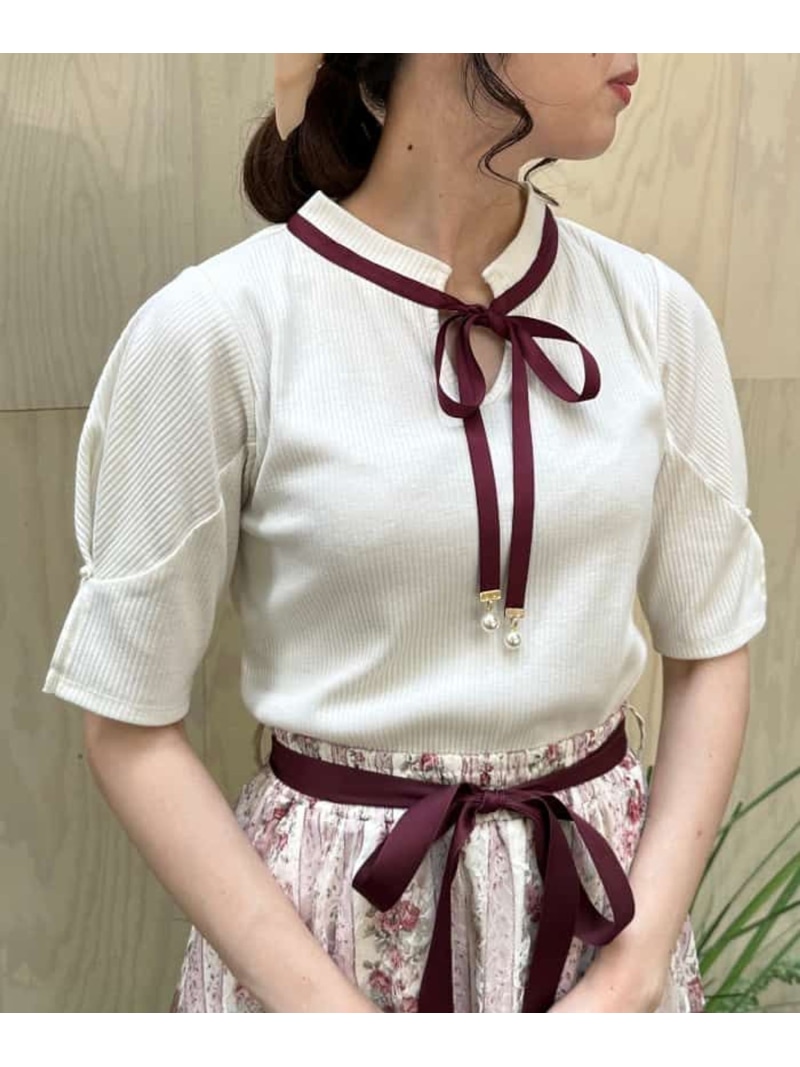 【楽天市場】【SALE／33%OFF】リボン付リブトップス axes femme アクシーズファム トップス カットソー・Tシャツ ネイビー ホワイト ピンク【RBA_E】[Rakuten ...