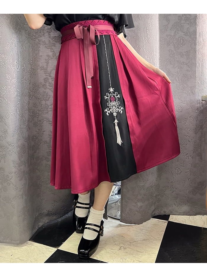 【楽天市場】【SALE／50%OFF】チャイナ風刺繍スカート axes femme アクシーズファム スカート ロング・マキシスカート ブラック ネイビー レッド【RBA_E】[Rakuten ...