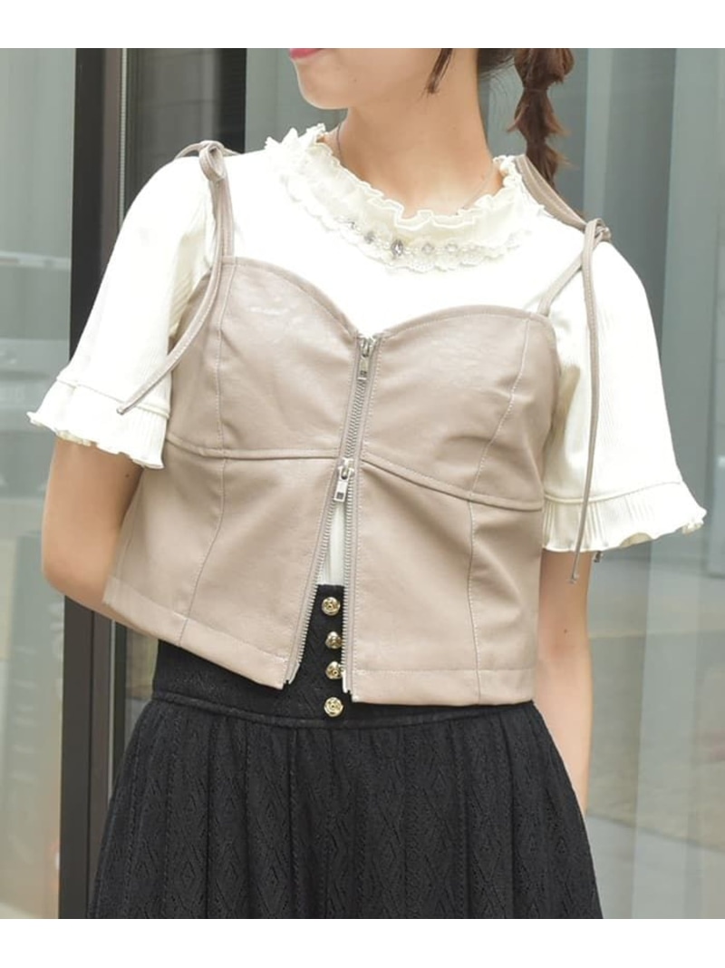 【楽天市場】【SALE／33%OFF】リボンフェイクレザービスチェ axes femme アクシーズファム トップス ベスト・ジレ ベージュ ブラック【RBA_E】[Rakuten ...