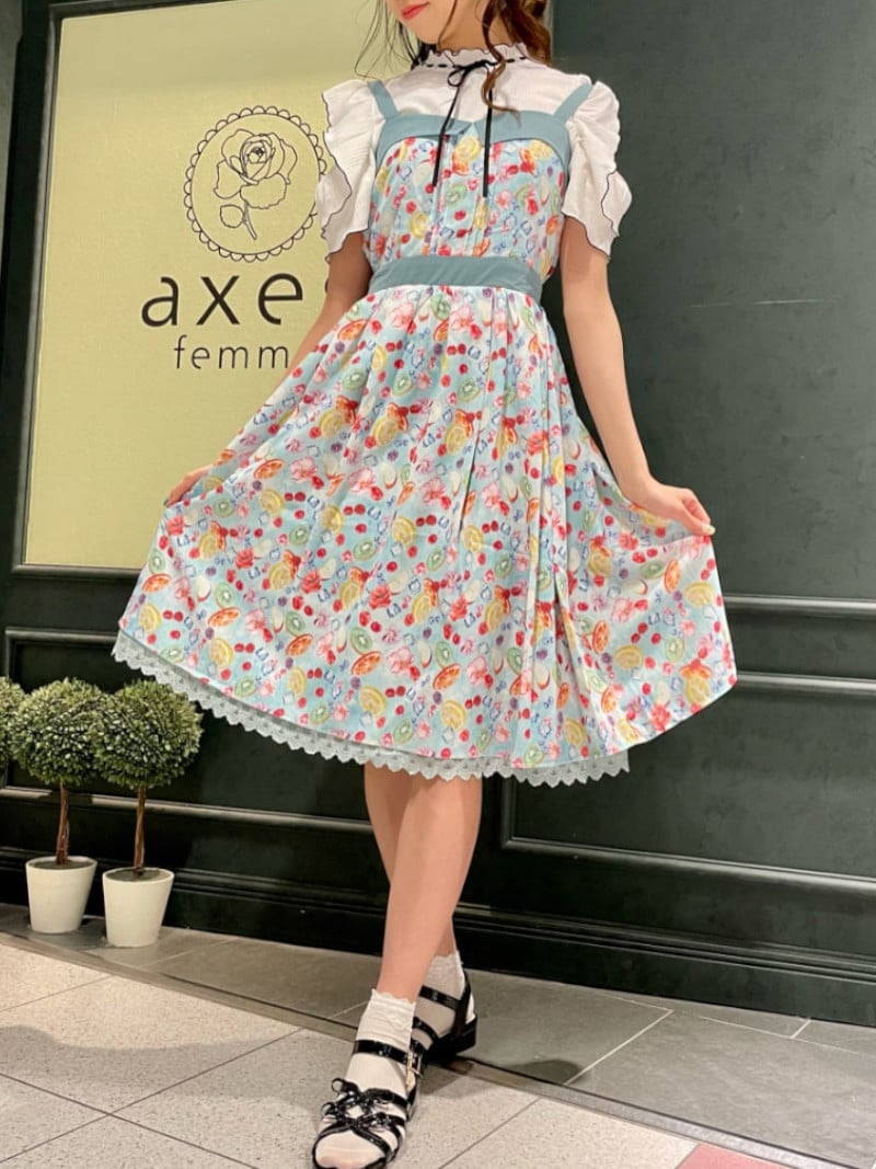 【楽天市場】【SALE／60%OFF】フルーツパンチキャミOP axes femme POETIQUE アクシーズファム ワンピース・ドレス シャツワンピース ピンク グリーン イエロー ...