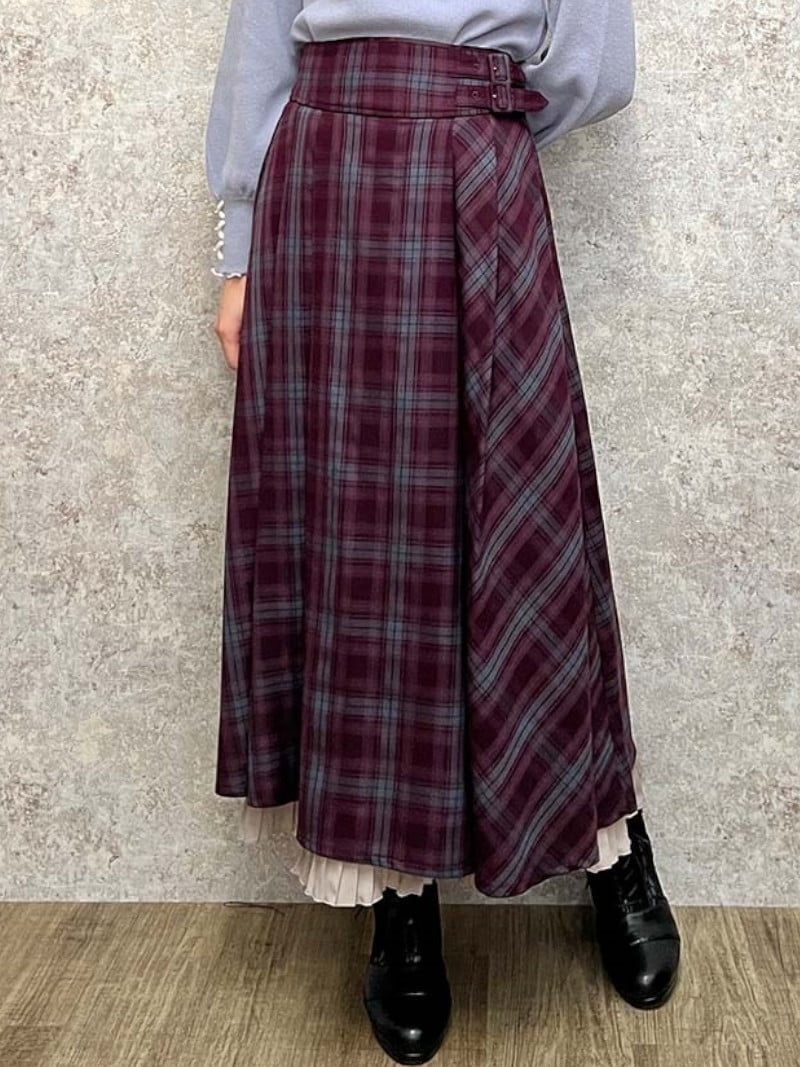 【楽天市場】【SALE／50%OFF】ベルト付チェック柄ロングSK axes femme アクシーズファム スカート ロング・マキシスカート ネイビー パープル ブラック【RBA_E ...