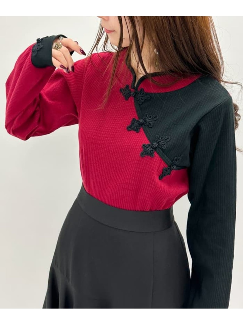 【楽天市場】【SALE／44%OFF】チャイナボタンバイカラーPO axes femme アクシーズファム トップス カットソー・Tシャツ パープル ブラック レッド【RBA_E ...