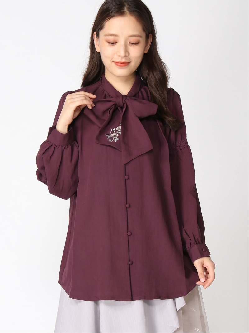 【楽天市場】【SALE／28%OFF】(W)刺繍入りリボンロングブラウス axes femme アクシーズファム トップス シャツ・ブラウス ホワイト パープル ブラック【RBA_E ...