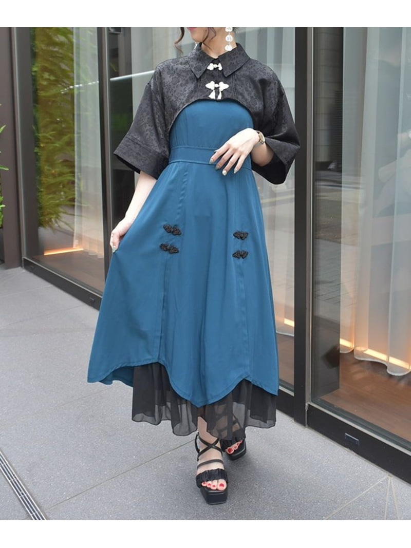 【楽天市場】チャイナ釦バイカラーワンピース axes femme アクシーズファム ワンピース・ドレス ワンピース グレー ブルー ブラック【送料無料】[Rakuten Fashion ...