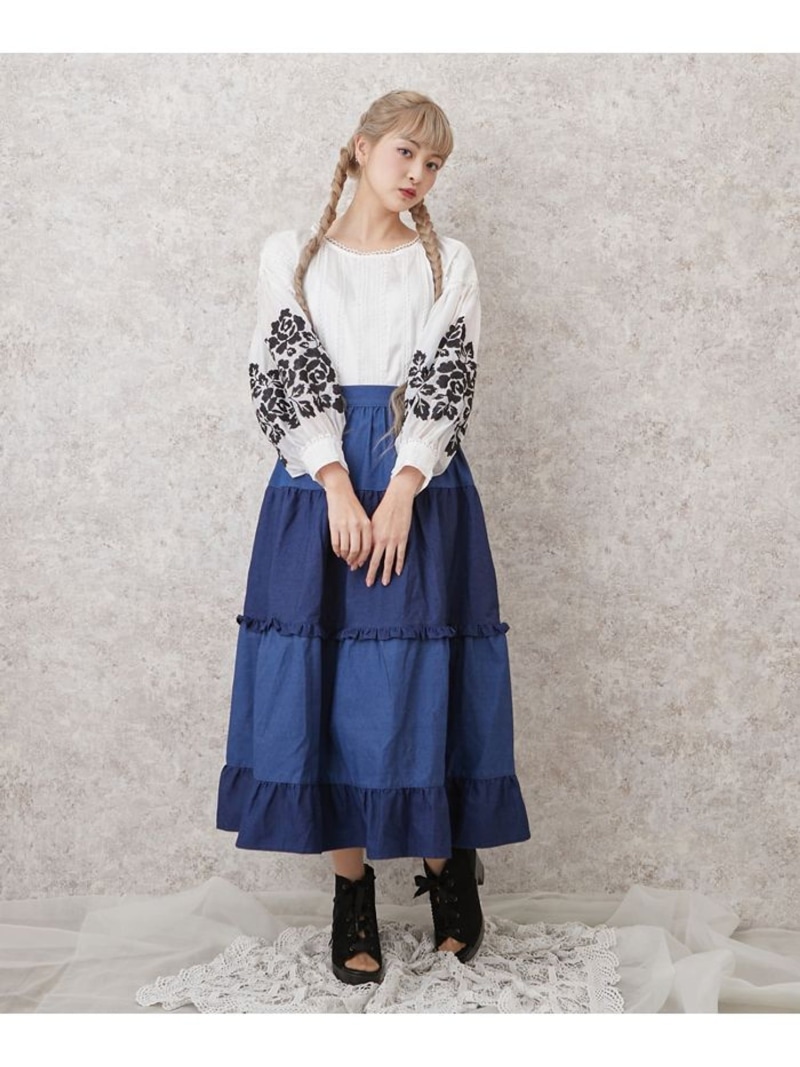 【楽天市場】【SALE／60%OFF】ティアードデザインデニムSK axes femme アクシーズファム スカート ロング・マキシスカート ブラック ブルー【RBA_E】[Rakuten ...