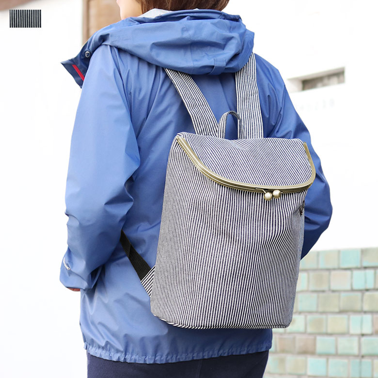 【楽天市場】【受注生産品】がま口SHOIKOリュック【綿布・ヒッコリー】 あやの小路 日本製 京都 がま口 リュック 背負子 レトロ A4 ...