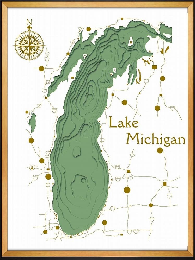 【楽天市場】アートフレーム 3Dマップアート ミシガン州 グリーンズ湖 (3D MAP ART Lake Michigan green)/額 ...