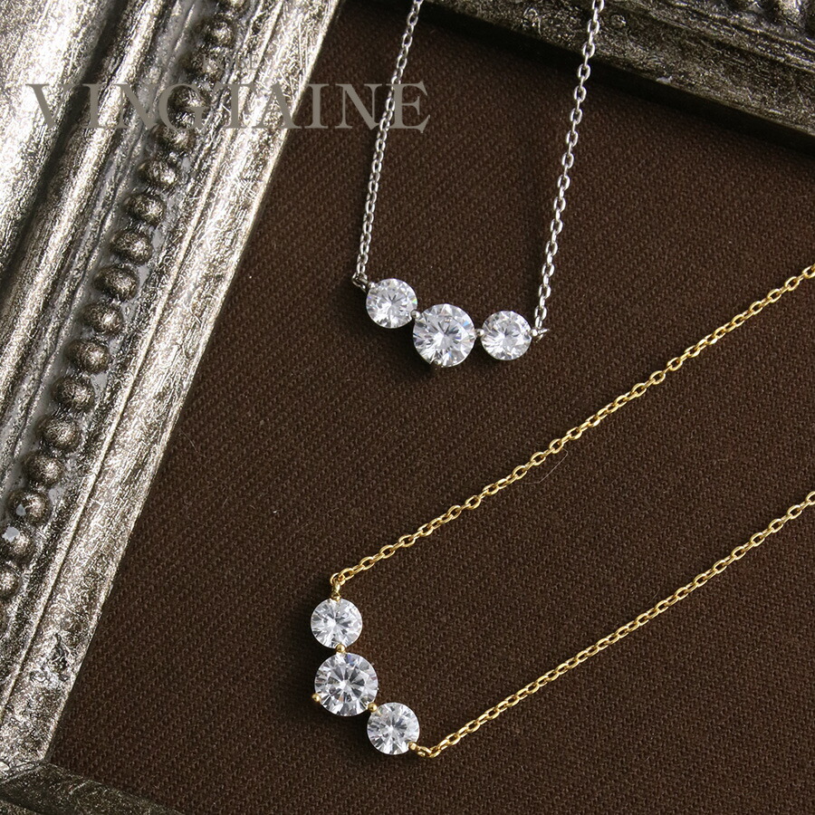 【楽天市場】ネックレス キュービックジルコニア 3粒 トリプル ストーン スライダーチェーン 調節可能 スライド式アジャスター 大人カジュアル ...