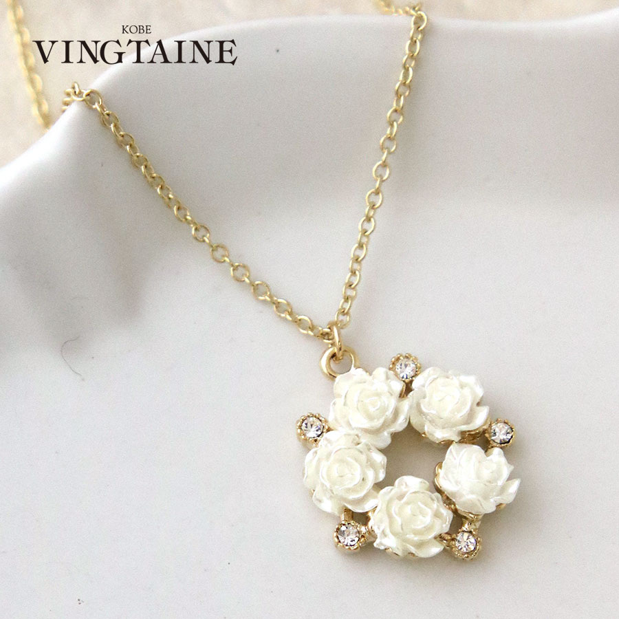 【楽天市場】ネックレス ローズ 薔薇 バラ ホワイトローズ サークル アジャスターチェーン スライド式 アクセサリー 大人可愛い お洒落 上品 ...