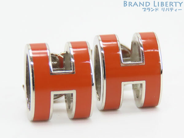 【楽天市場】【美品】エルメス HERMES ポップ H ポップアッシュ Hモチーフ ピアス ダークオレンジ シルバー 608101FP-61 ...