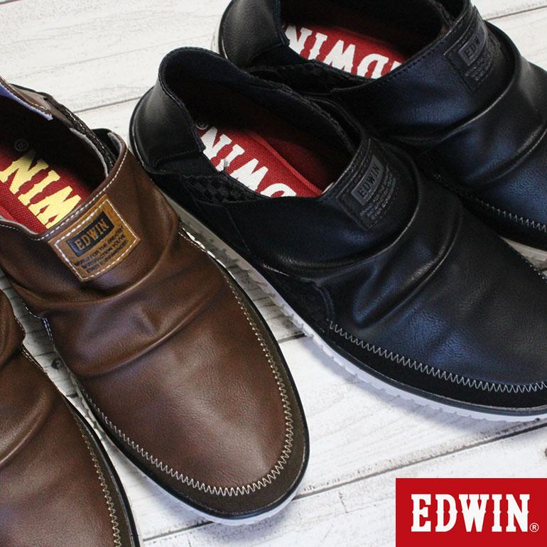 【楽天市場】エドウィン かかと踏めるスニーカー EDW7745 ホワイト・ブラック・ブラウン 25cm～27cm メンズ スリッポン キックバックスニーカー 2WAYシューズ 靴 紐なし靴 ...