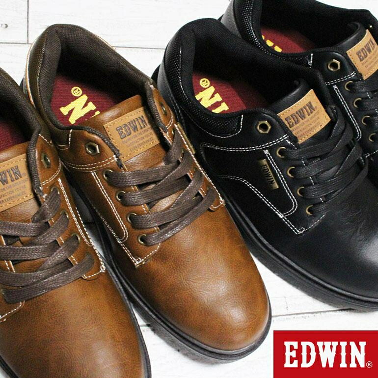【楽天市場】エドウィン 撥水シューズ EDW7380 ブラック・ブラウン 25cm～27cm メンズ スニーカー カジュアルシューズ フェイクレザースニーカー 滑りにくい靴 紐靴 紳士靴 ビジ ...