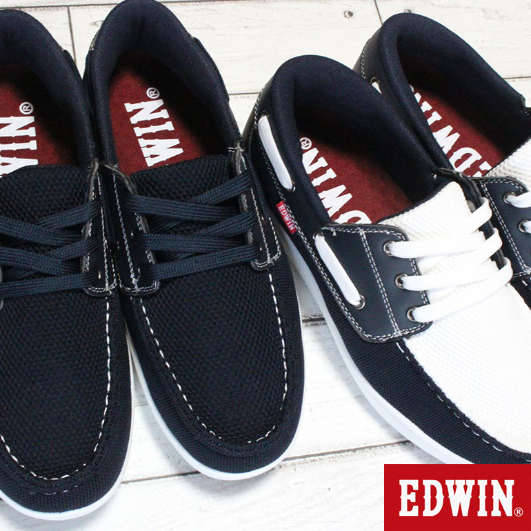 【楽天市場】エドウィン デッキシューズ EDW7086 ネイビー ホワイト/ネイビー 25cm～27cm メンズ カジュアルシューズ スリッポン 履きやすい靴 軽い靴 軽量 EDWIN ...