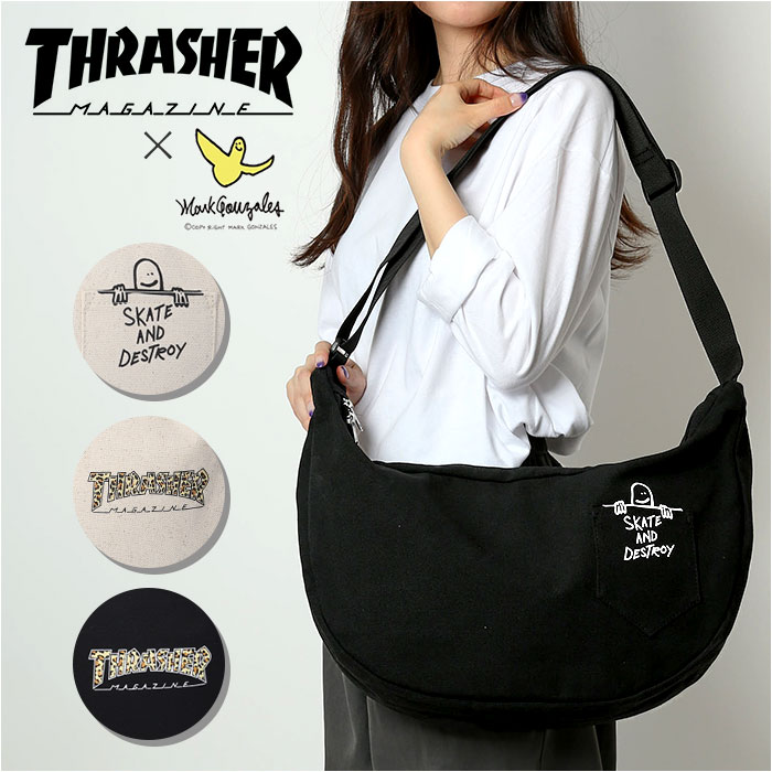 【楽天市場】スラッシャー ショルダーバッグ THRASHER THR-304 好評 ショルダーバック 舟形ショルダーバッグ 斜め掛け 斜めがけ ...
