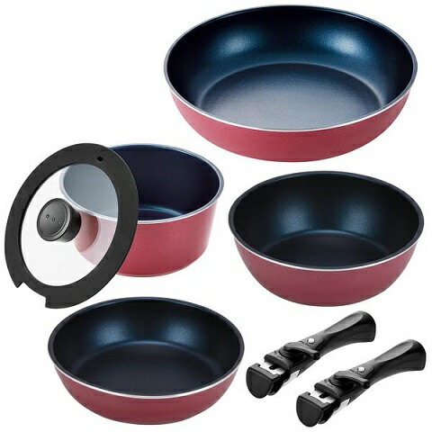 【楽天市場】フライパン 鍋 7点 セット クックウェア A レッド IH対応 ブルーダイヤモンド スタックプラス HB-5633 取っ手が ...