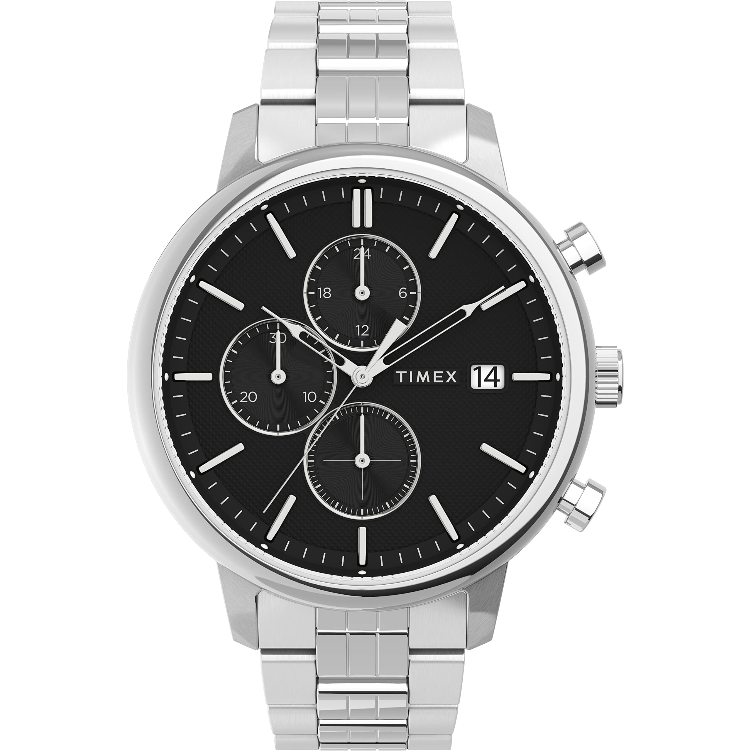 【楽天市場】Timexタイメックス メンズ Chicago Chronograph 45mm Watch SilverTone Case ...