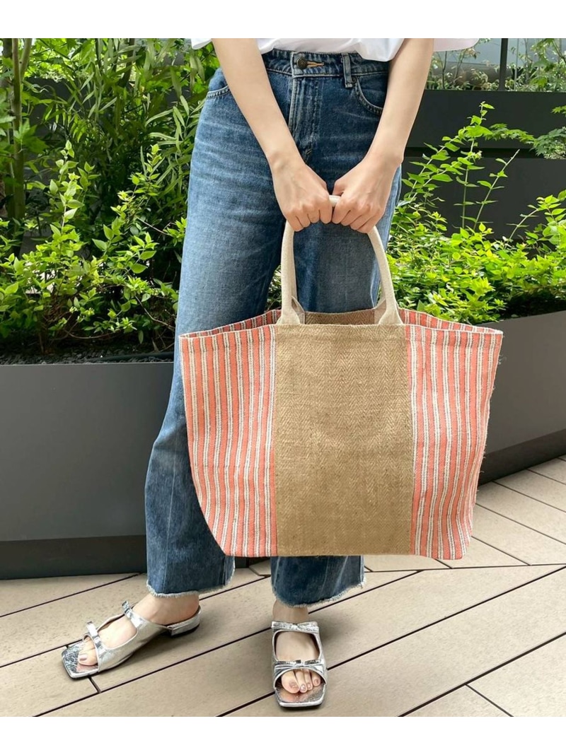 【楽天市場】BFストライプJUTEトートバッグ BAYFLOW ベイフロー バッグ トートバッグ グリーン ブルー ピンク[Rakuten Fashion]：BAYFLOW