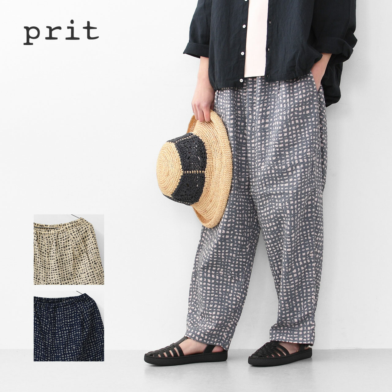 【楽天市場】prit [プリット] 80/1ローンラフチェックプリント ワンタックバギーパンツ [P71520] バギーパンツ・ワイド ...