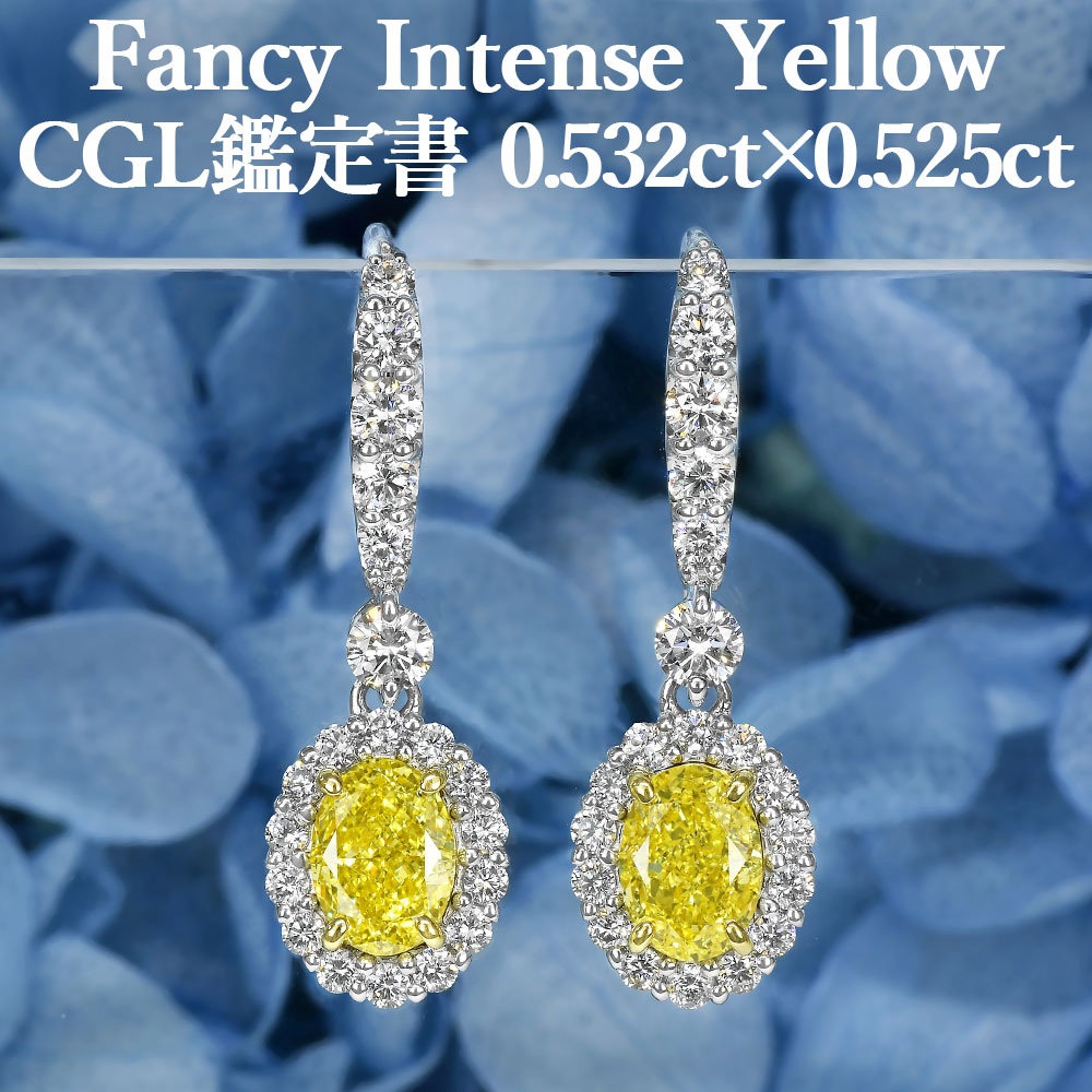 【楽天市場】★全品ポイント5倍/12月4日20:00～11日01:59★【ファンシーインテンスイエロー 0.532ct×0.525ct】天然 ...