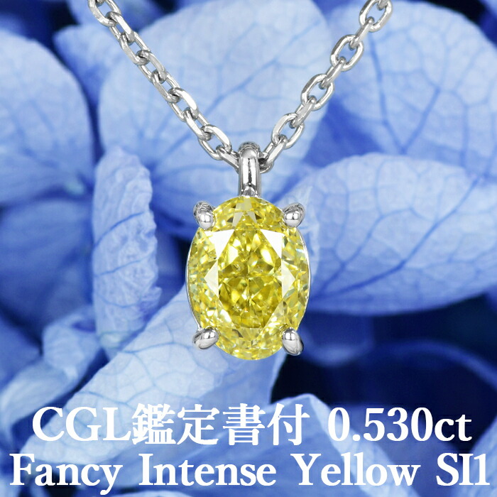 【楽天市場】【ファンシーインテンスイエロー 0.530ct】天然イエローダイヤモンド オーバルカット ペンダント FIY SI1 CGL鑑定書 ...